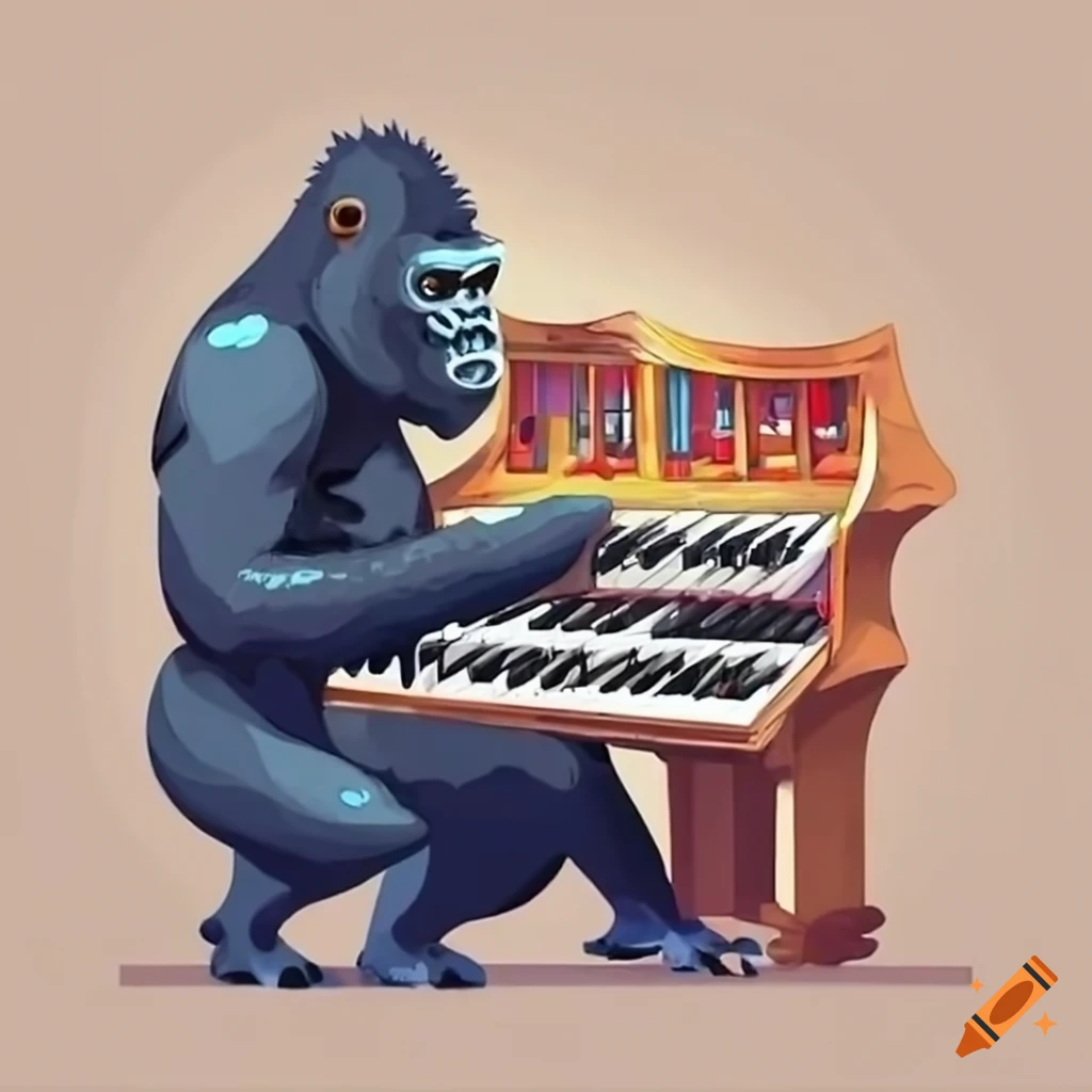 Gorilla playing a moog organ on Craiyon