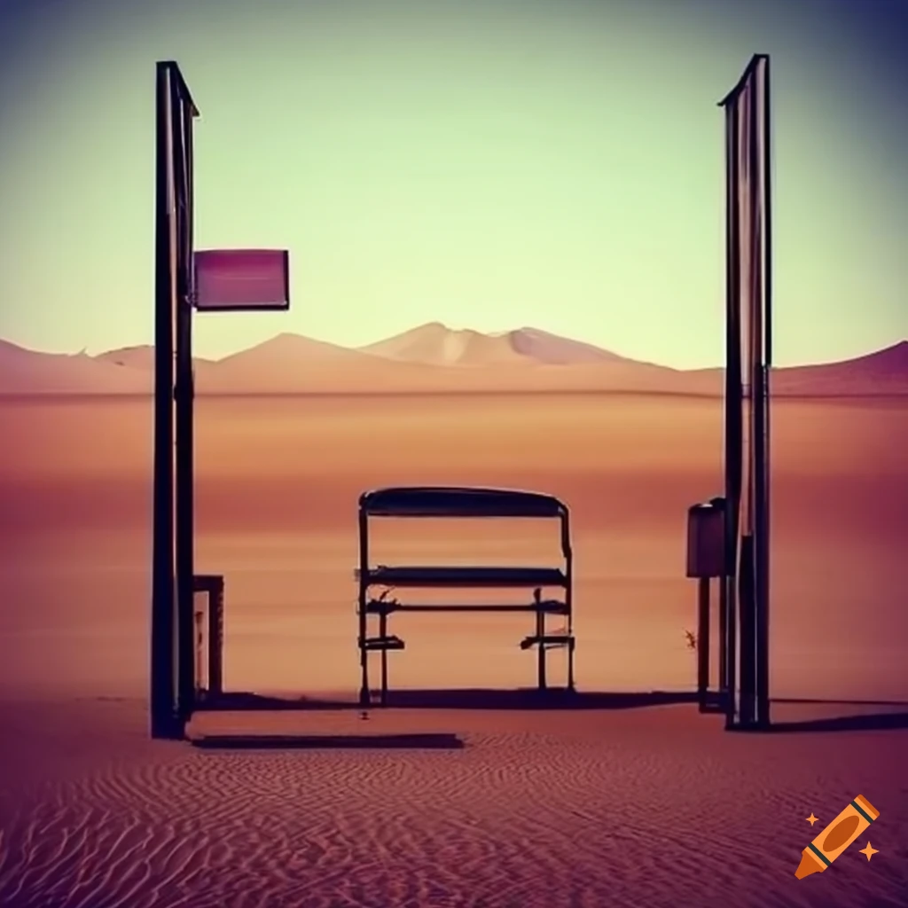 Bus stop in the middle of the desert on Craiyon