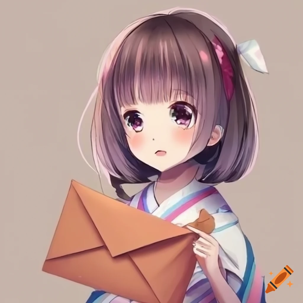 Charming girl with a Japanese-style anime envelope on Craiyon
