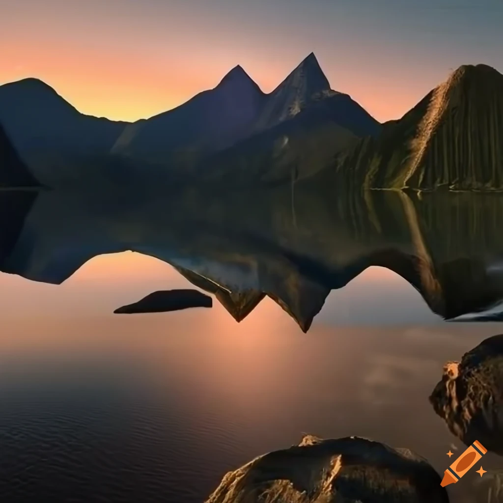 Stunning 3d rendering of a sunset-kissed mountain lake on Craiyon