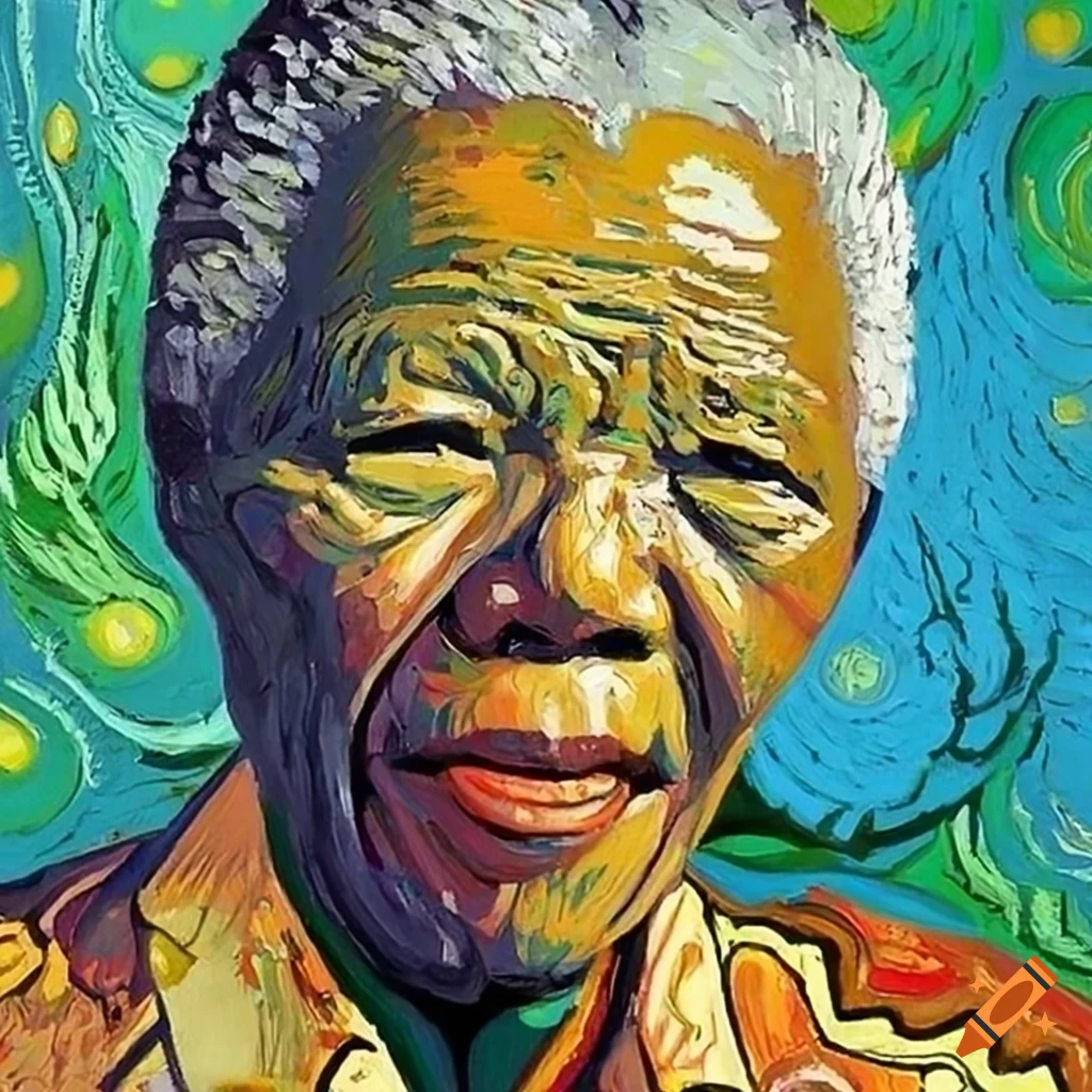 Mandela portrait painted in the style of van gogh on Craiyon