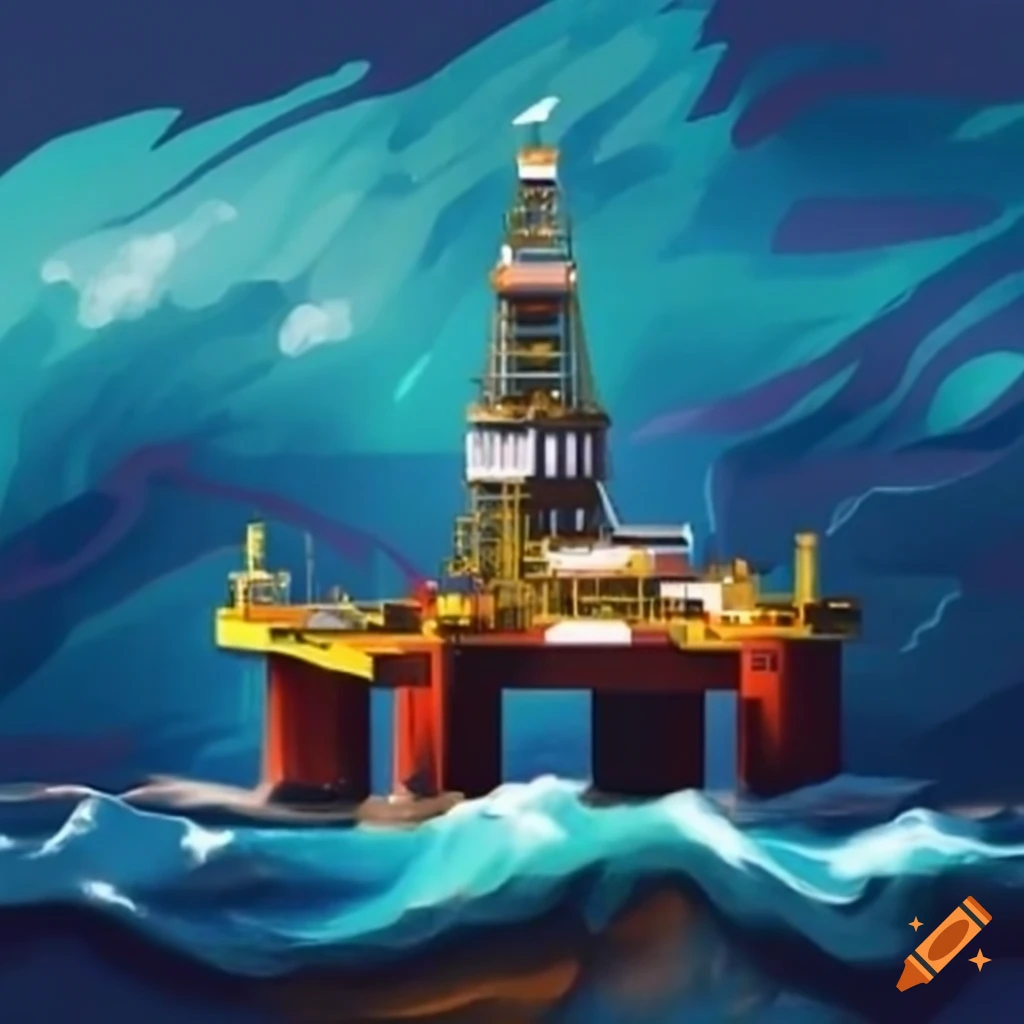 Offshore oil platform in a storm on Craiyon