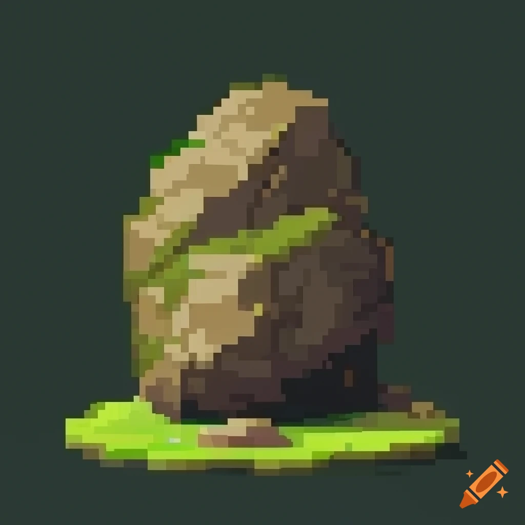 Detailed side view of mossy boulder in pixel art style on Craiyon