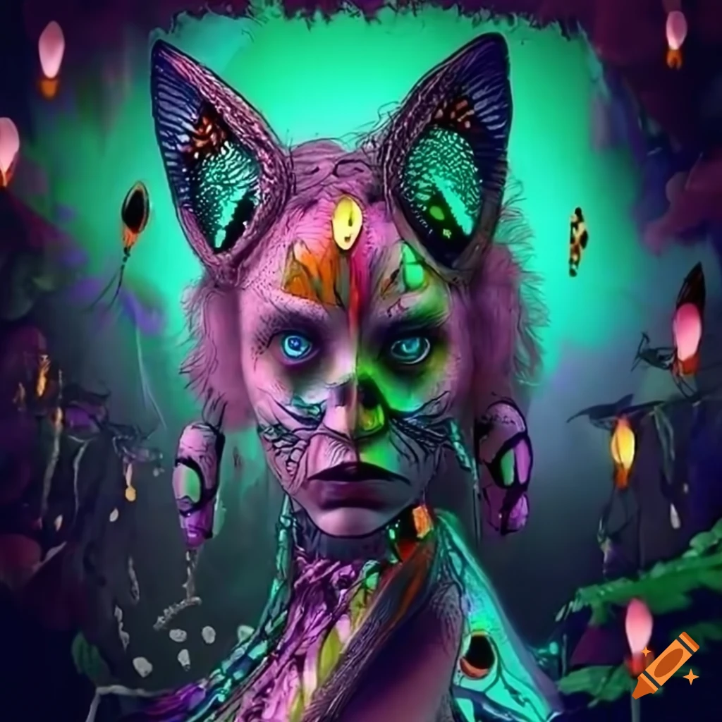 Biopunk cyborg red fox goddess in a captivating forest setting on Craiyon