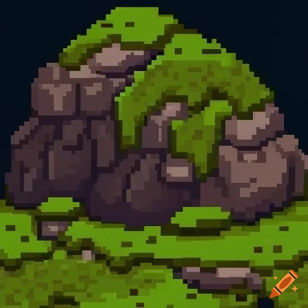 Moss-covered boulder in detailed pixel art, side view on Craiyon