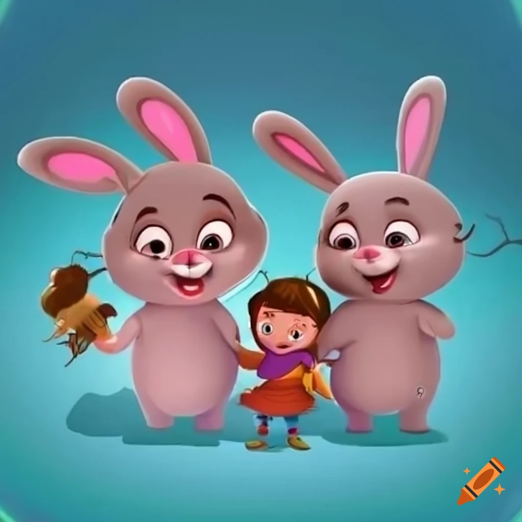 Cartoon of two rabbit siblings visiting the doctor for illness on Craiyon