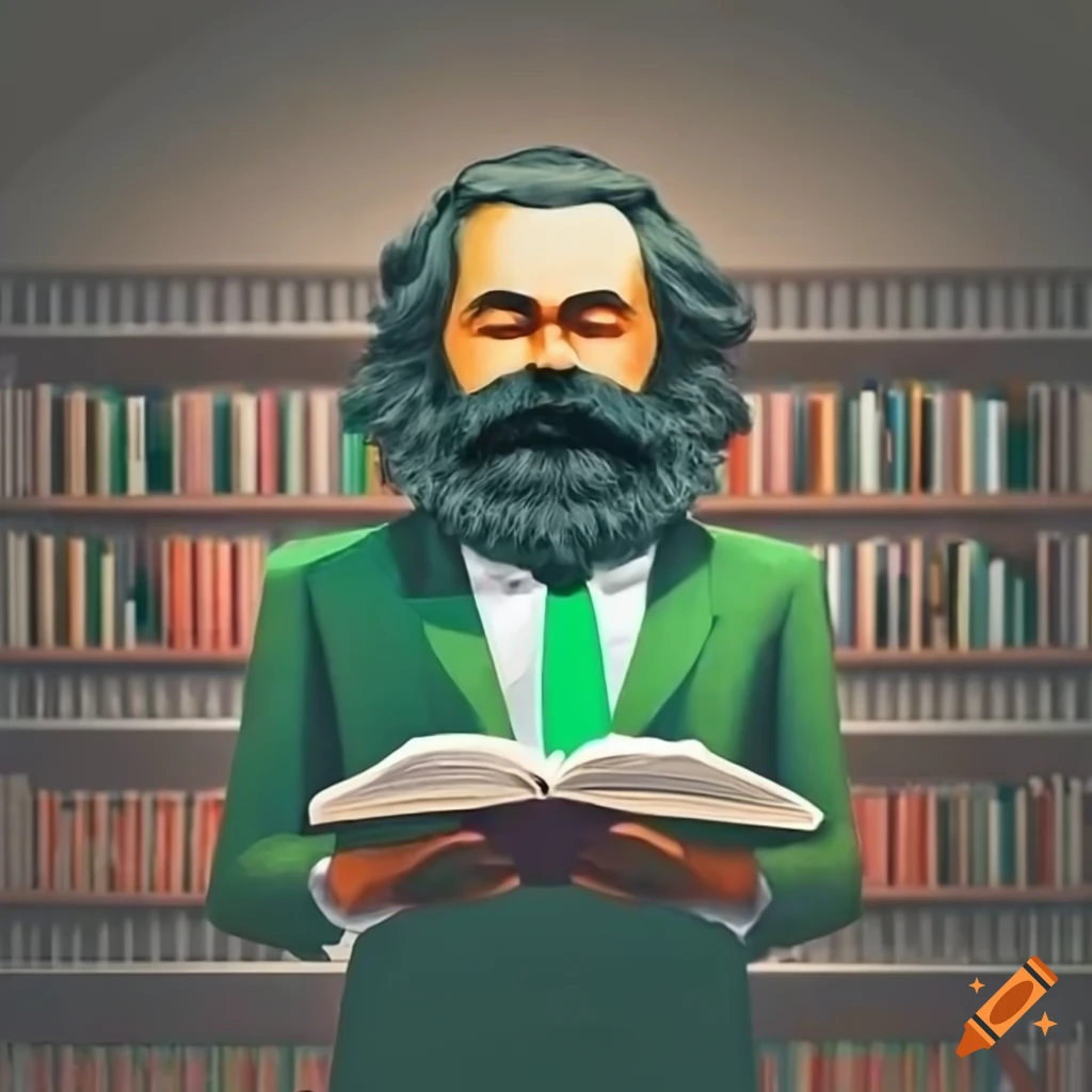 Substack icon with Karl Marx in a green suit reading in front of ...