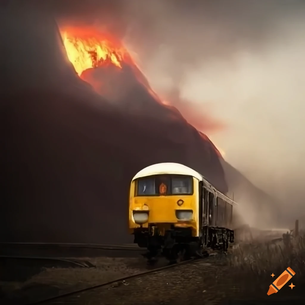 Class 126 DMU traveling through a scorched and volcano-ridden land on ...