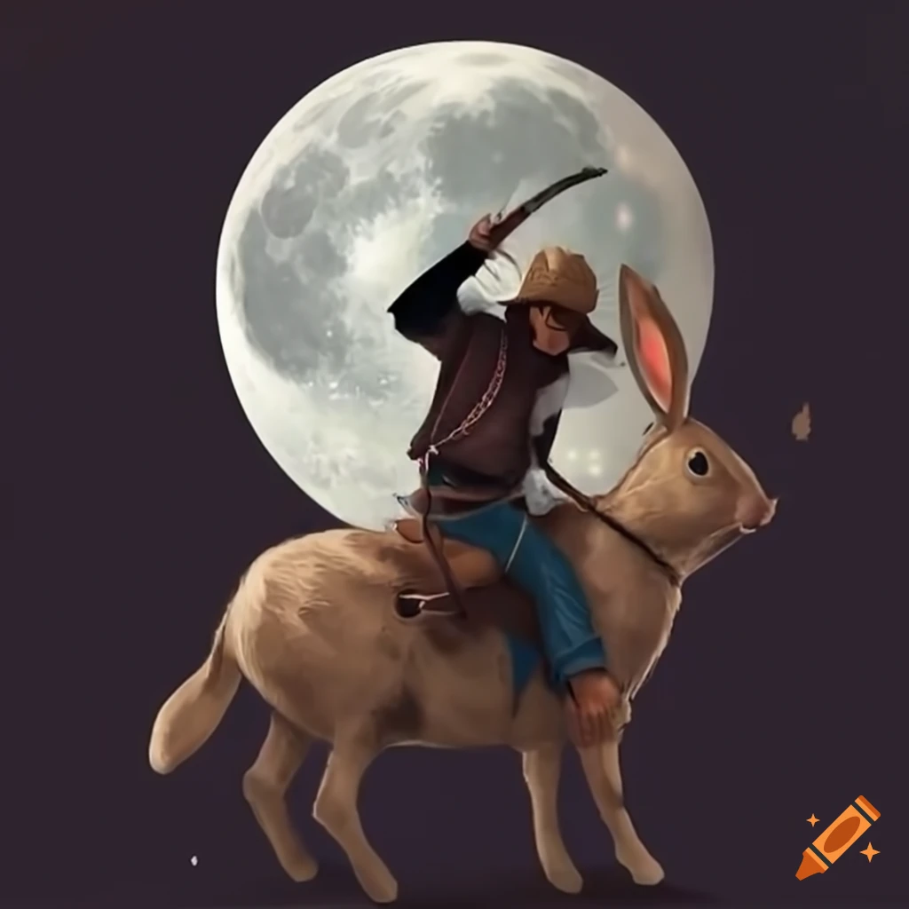 Cowboy riding giant rabbit on the moon on Craiyon
