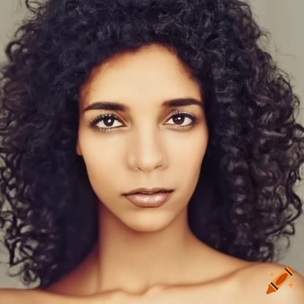 Humanoid woman with arabic features and curly black hair on Craiyon