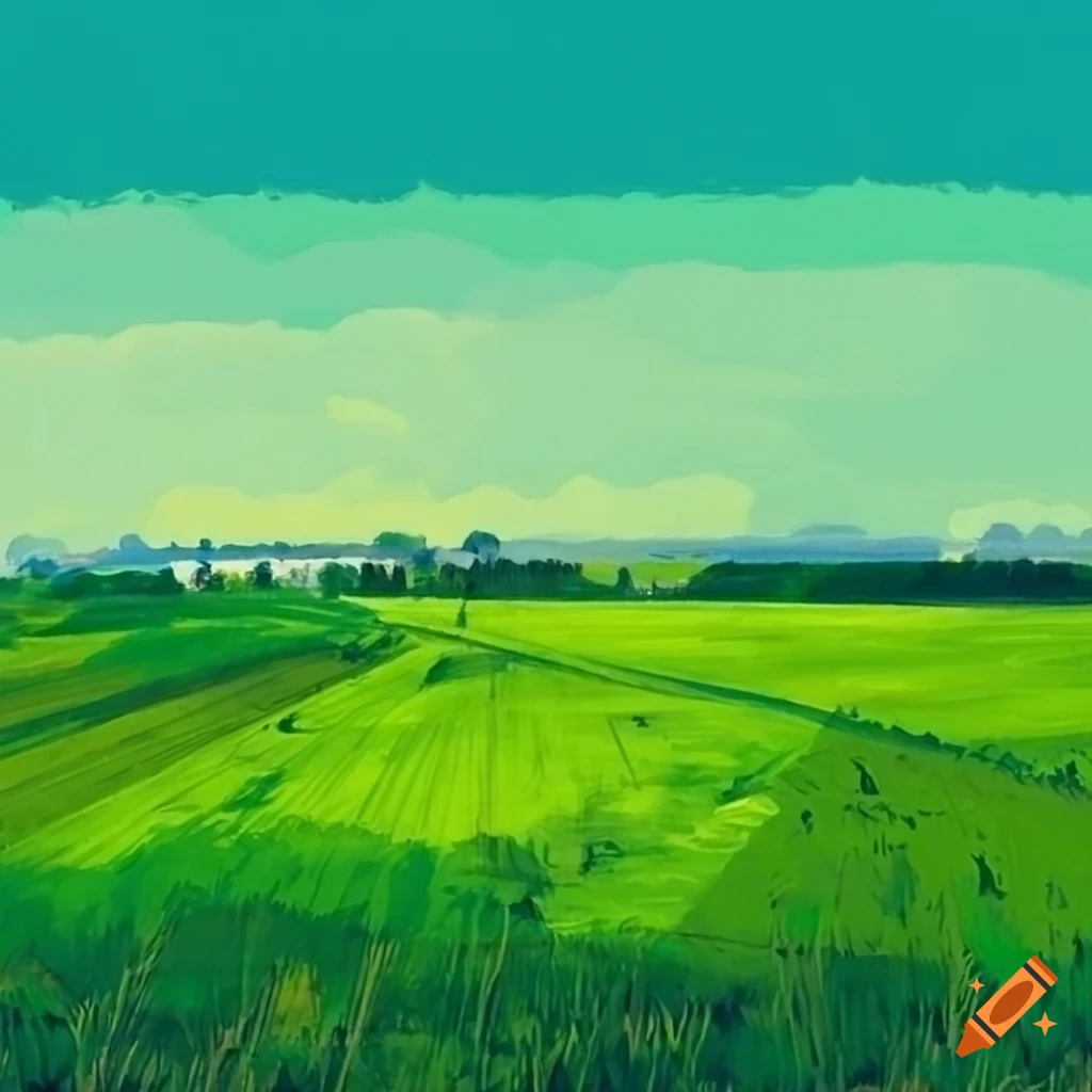 Green agricultural fields under a blue sky in the style of manet on Craiyon