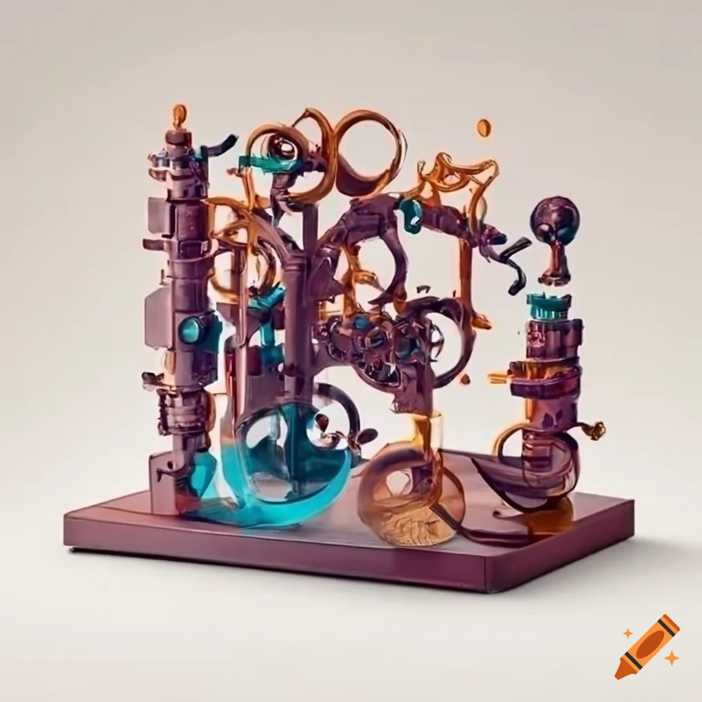 Surrealist puzzle machine system with glass, copper, plastic on Craiyon