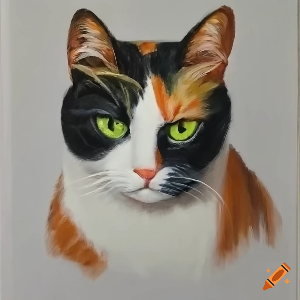 Portrait of a pretty calico cat on Craiyon