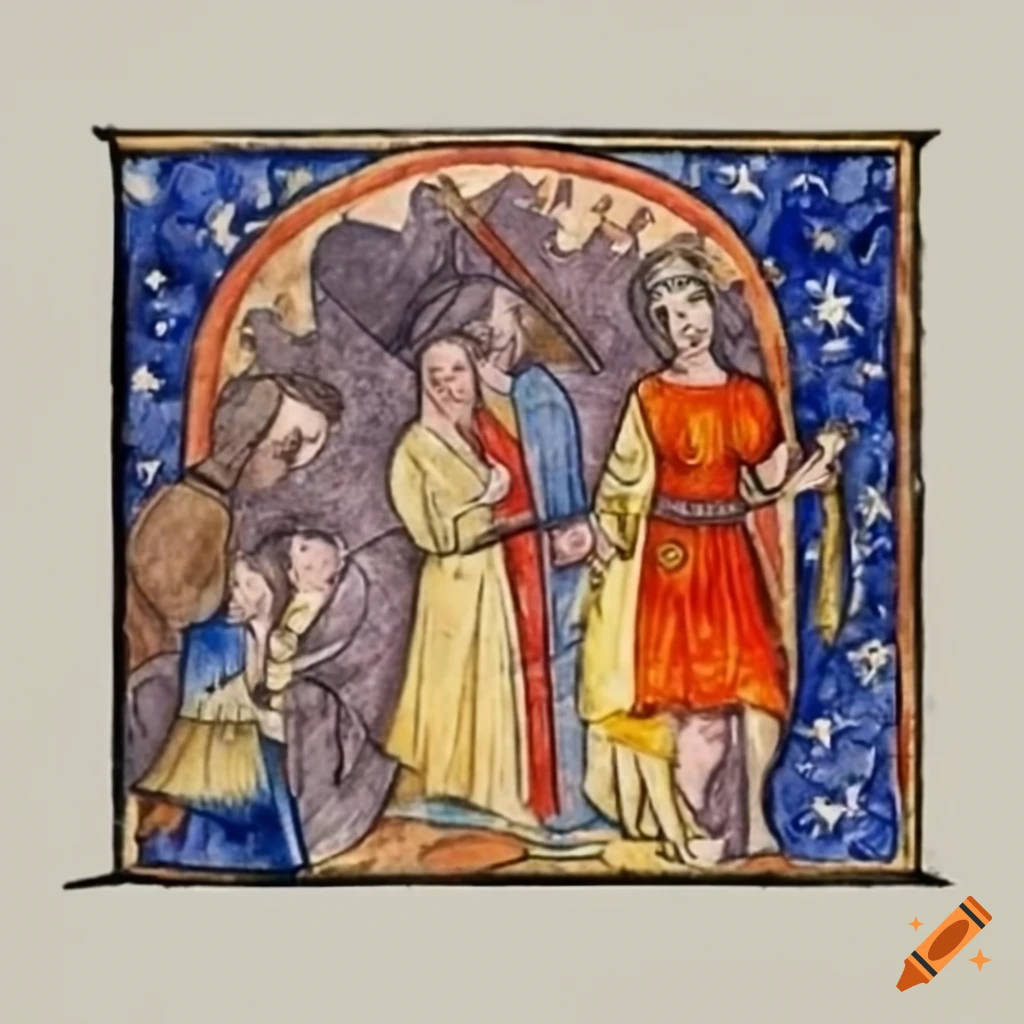 Engraving of warriors' arrival in early medieval manuscript on Craiyon