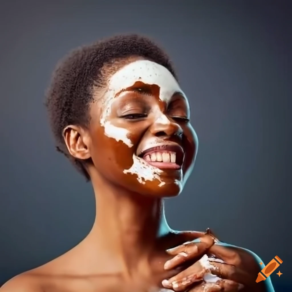 Smiling woman with milk splattered on her face on Craiyon