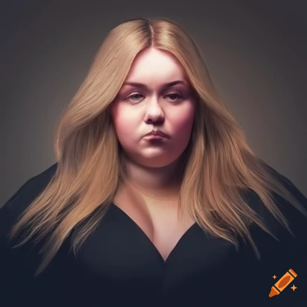 Overweight 40 Year Old Woman With Long Blonde Hair In A Black Robe On