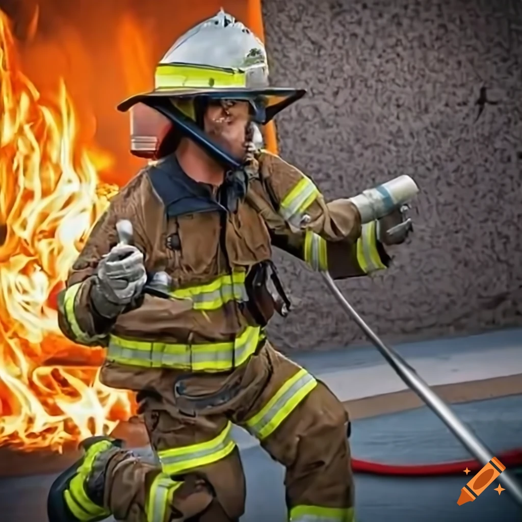 Firefighter using a nozzle to extinguish a fire on Craiyon