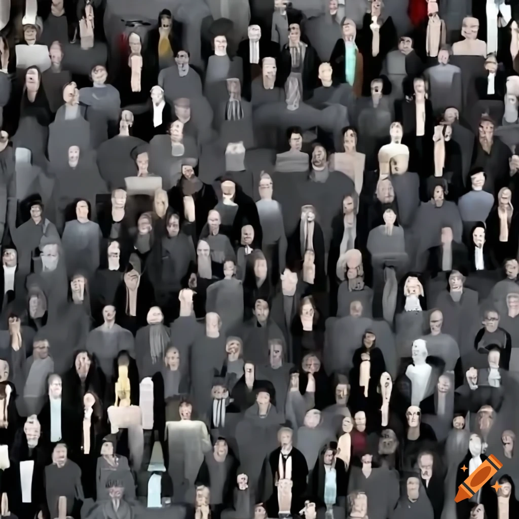 Large crowd of faceless grey people on Craiyon