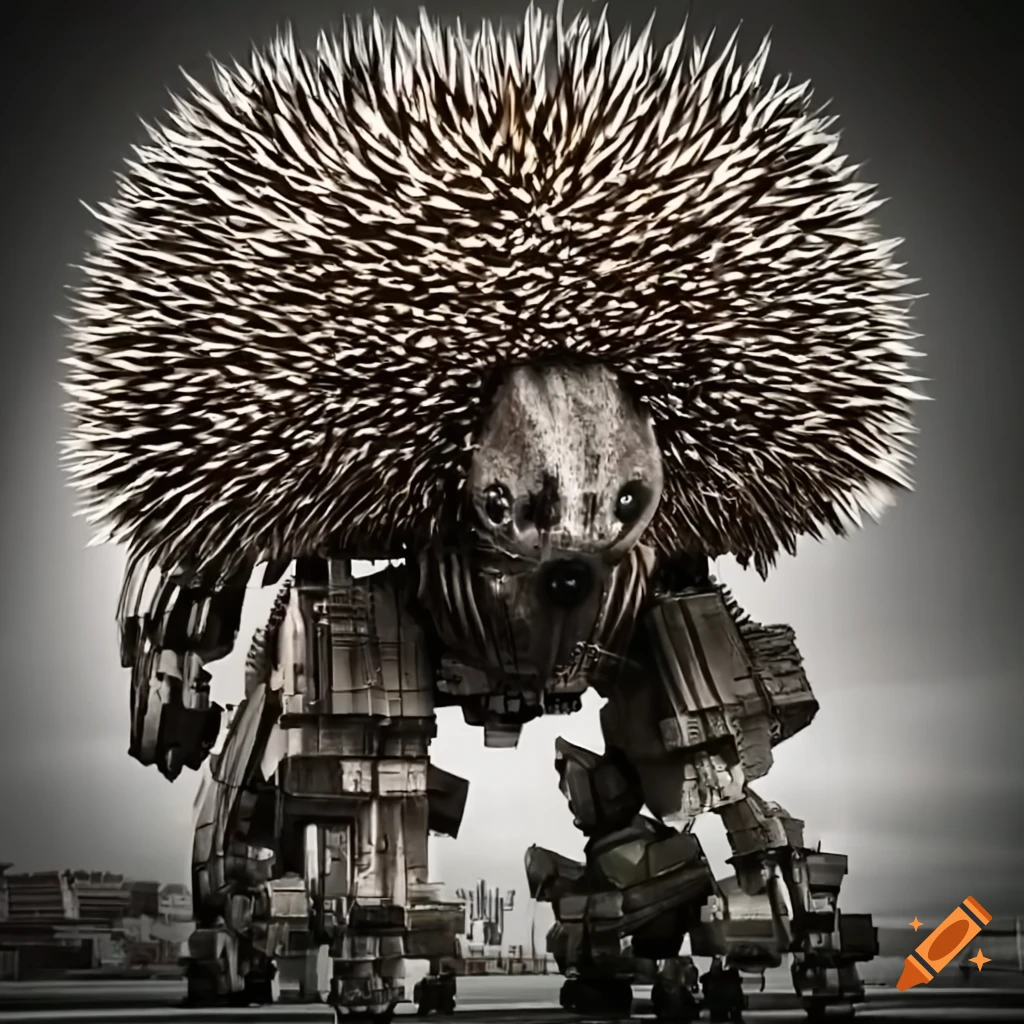 Giant mech hedgehog with steel spines on Craiyon