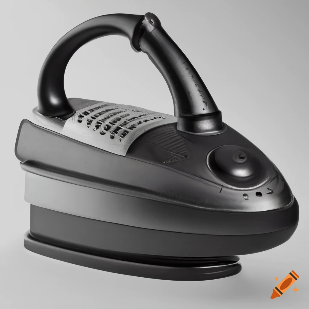 Vintage hand iron with attached radio and speaker on Craiyon