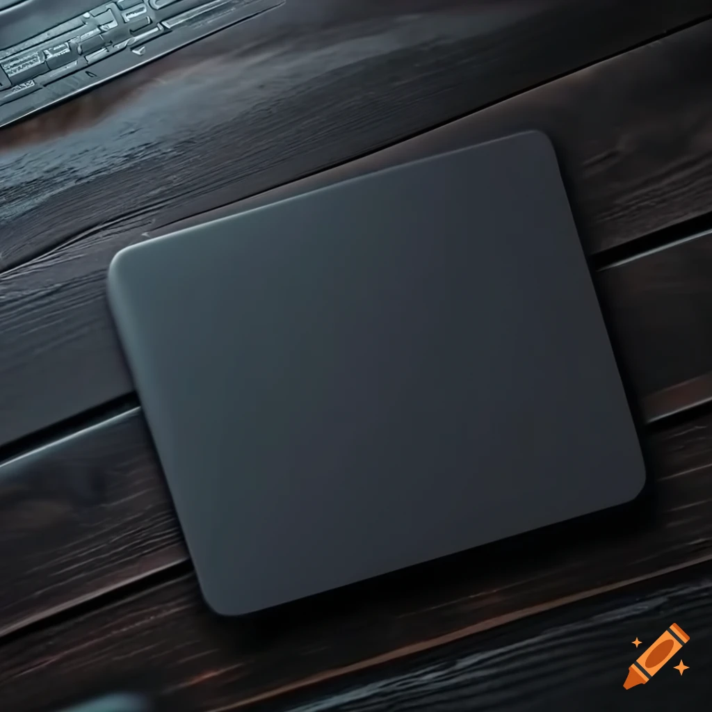 Overhead view of a laptop keyboard on a black wood plank table in 4k ...