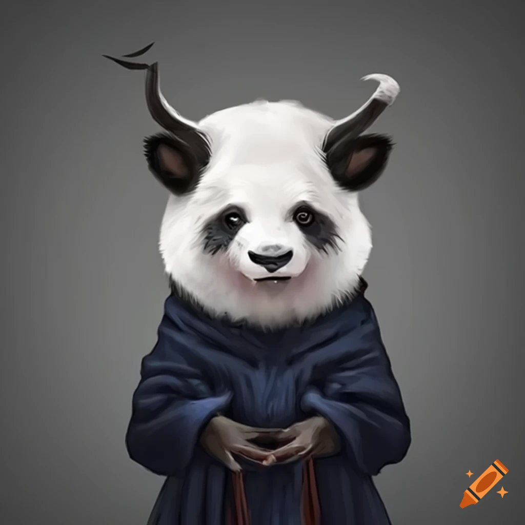 Hybrid creature half panda half cow in wizard robe and hat on Craiyon