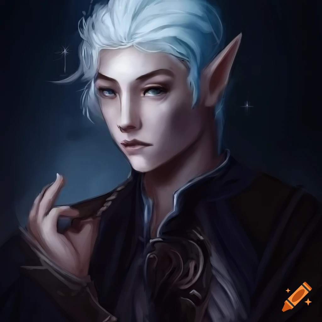 Young male half elf with white hair staring into shimmering abyss on ...