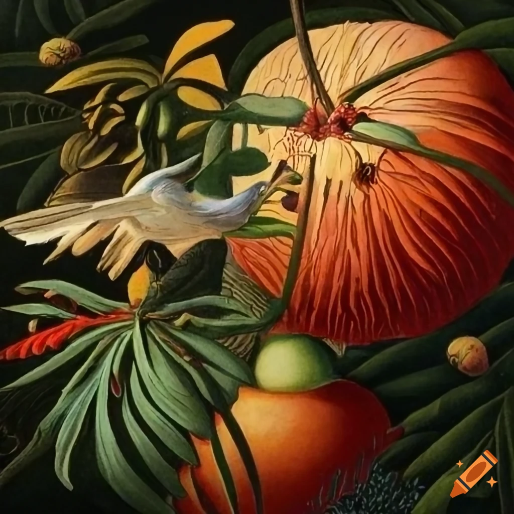 Woodcut of exotic plants, flowers, fruit, birds, and butterflies by ...