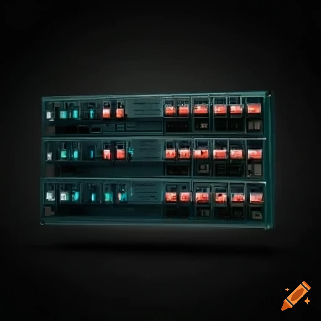 Rack with switches in a realistic landscape format on Craiyon