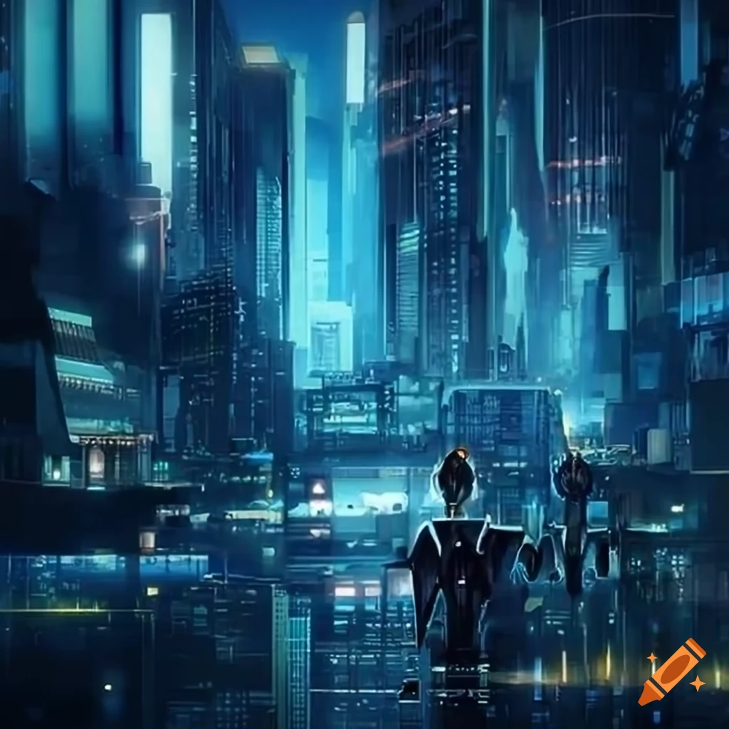 Futuristic anime digital robot city background on Craiyon
