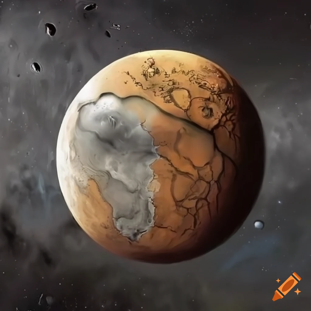 Barren planet with craters in a painting on Craiyon