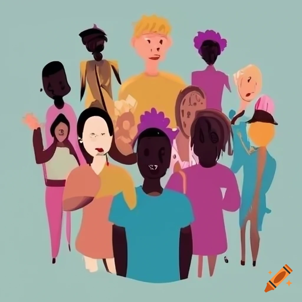 Happy multicultural gathering in abstract silhouette cartoon form on ...