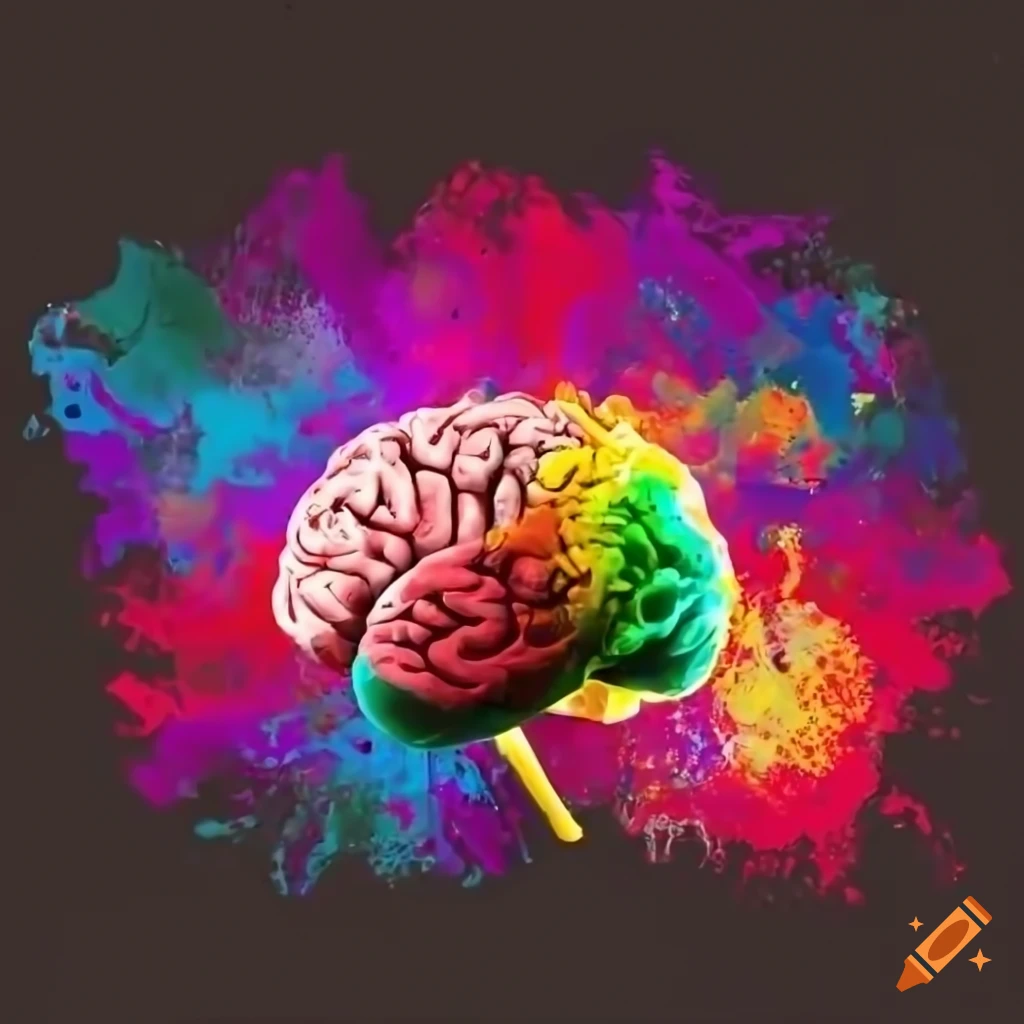 Vibrant human brain with exploding neurons on a white background on Craiyon