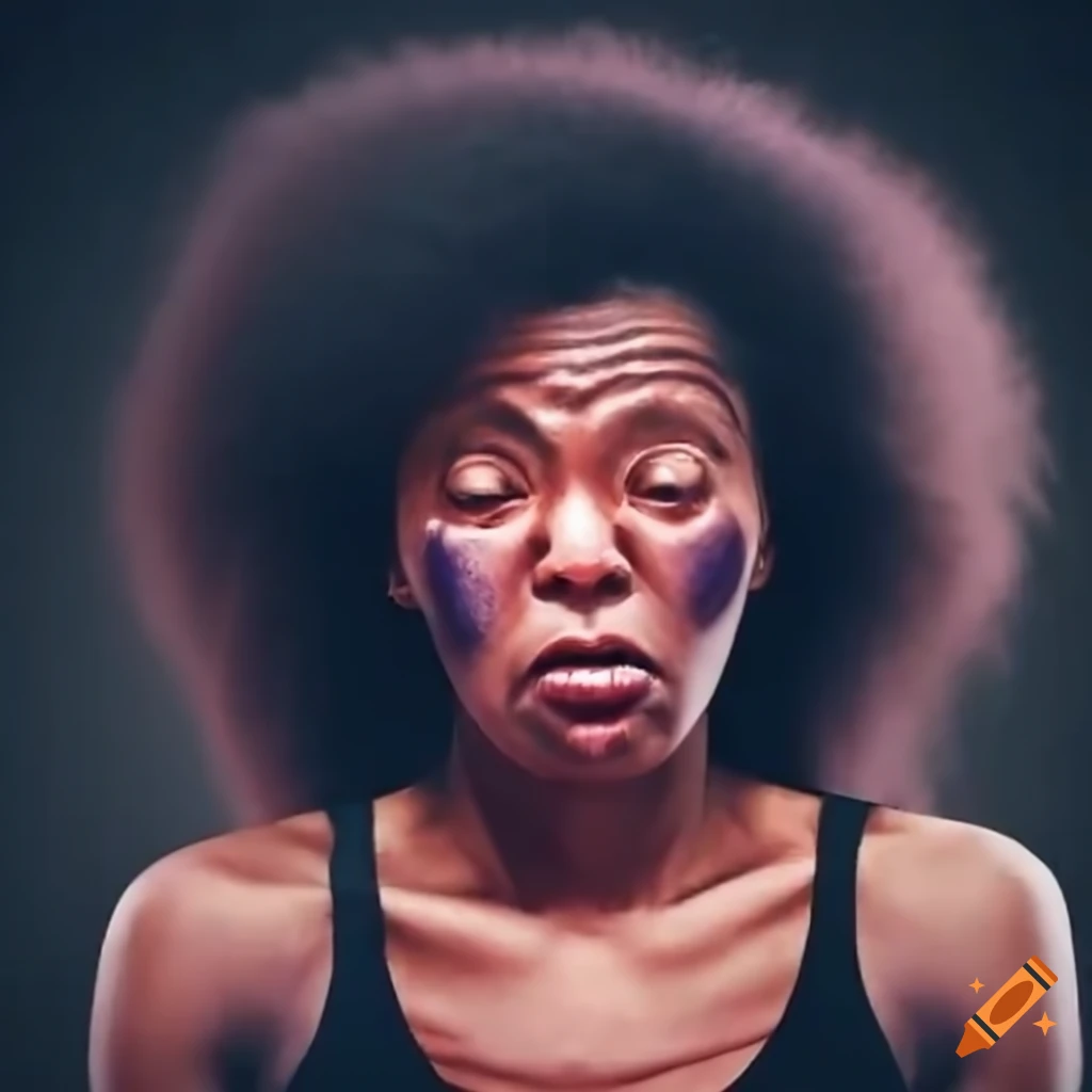 Focused black woman fighter in action on Craiyon