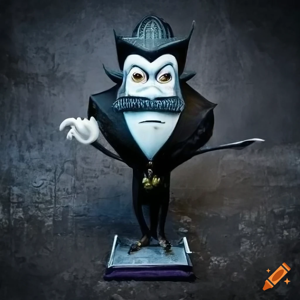 Cartoonish silly villain gothic book walking on its feet on Craiyon