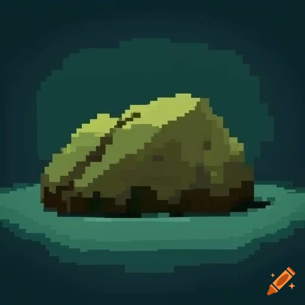 Moss-covered boulder in detailed pixel art, side view on Craiyon