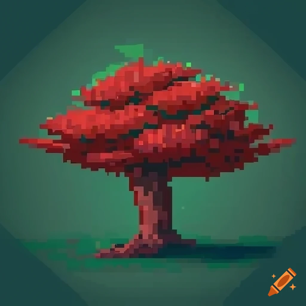 Red detailed fantasy shrubbery in pixel art style on Craiyon