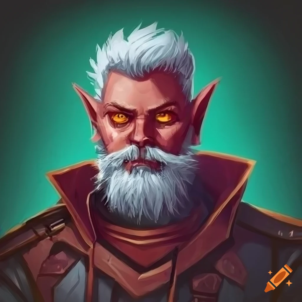Charming red-skinned DnD hobgoblin with short white hair and beard, in ...