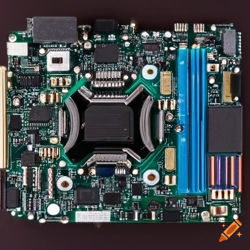 Close-up photo of a computer motherboard with a CMOS battery attached ...
