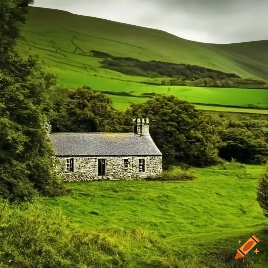 Beautiful countryside landscape in ireland with green hills and stone ...