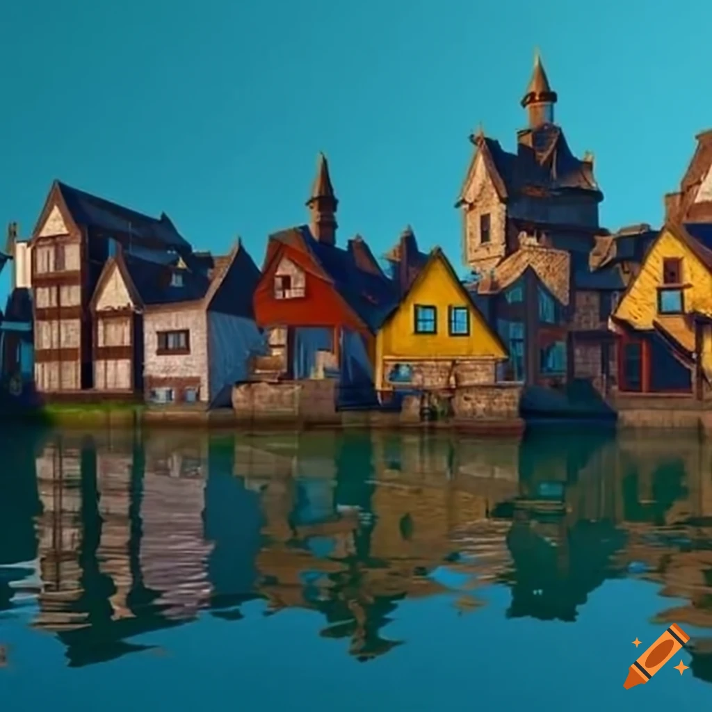 Colorful medieval town on a small island on Craiyon