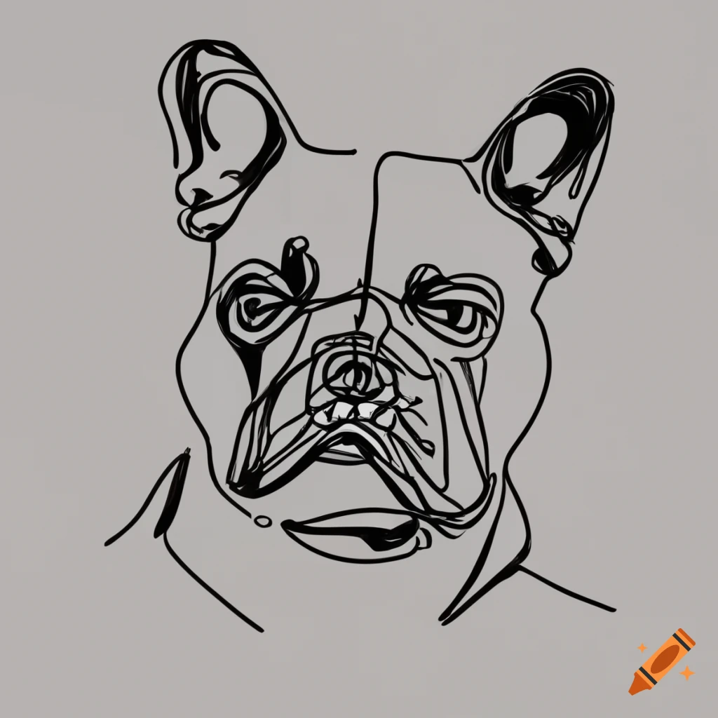 One line drawing of porsche with french bulldog on Craiyon