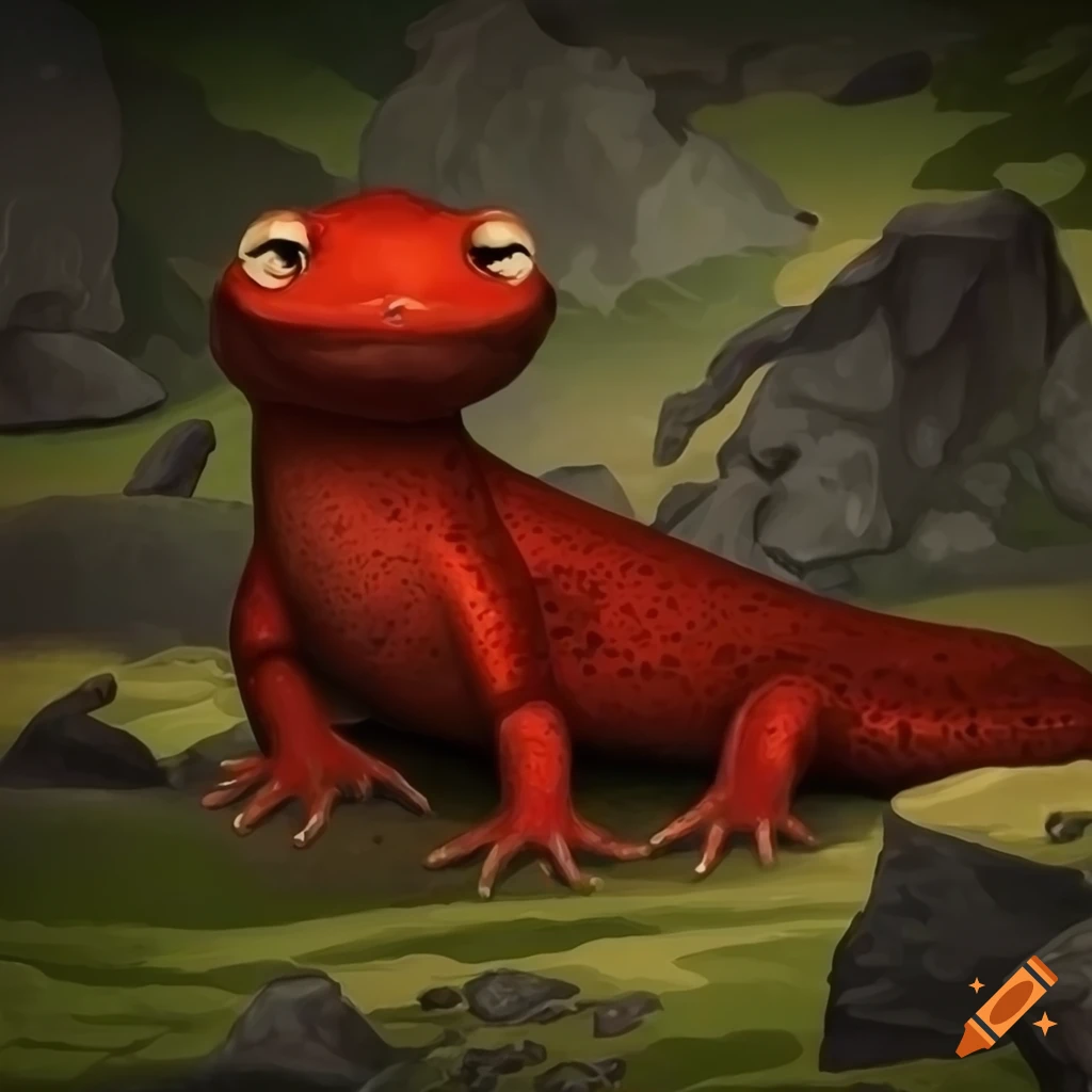 Hyper realistic 3d art of a cute red salamander spirit animal in a ...