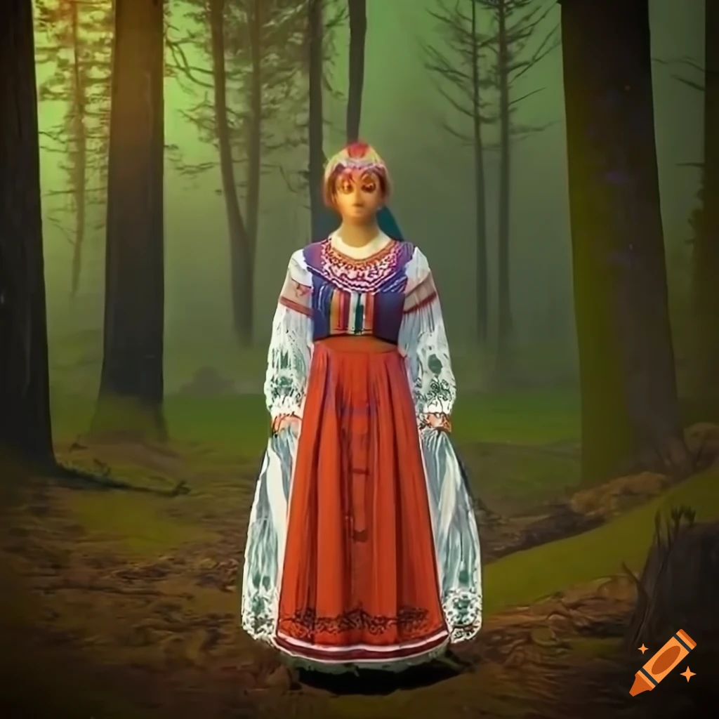 Mystical Slavic Christian woman in traditional attire in a vibrant ...