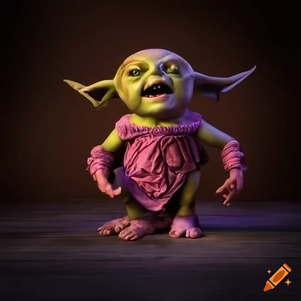 Group of cute goblins wearing pink clothing in a dark room on Craiyon