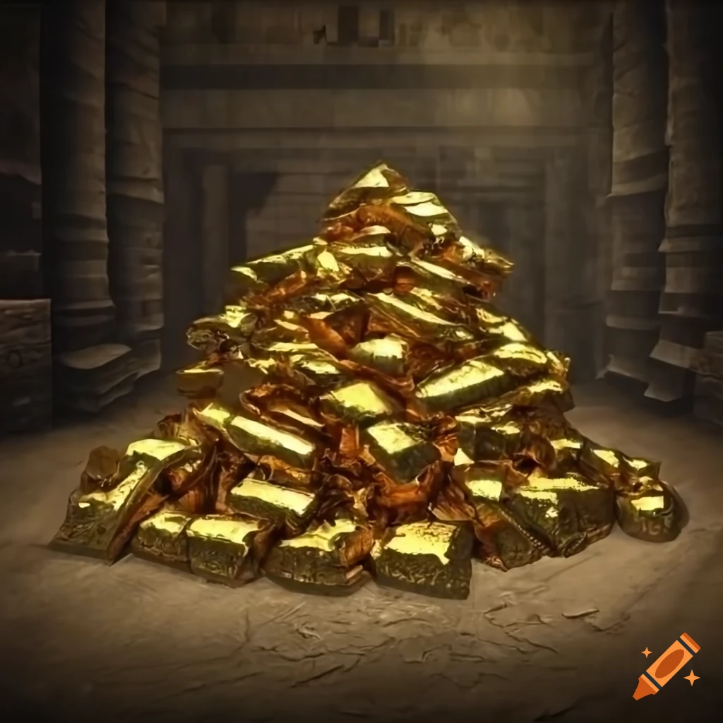 Large pile of gold in a dungeon in fantasy style on Craiyon