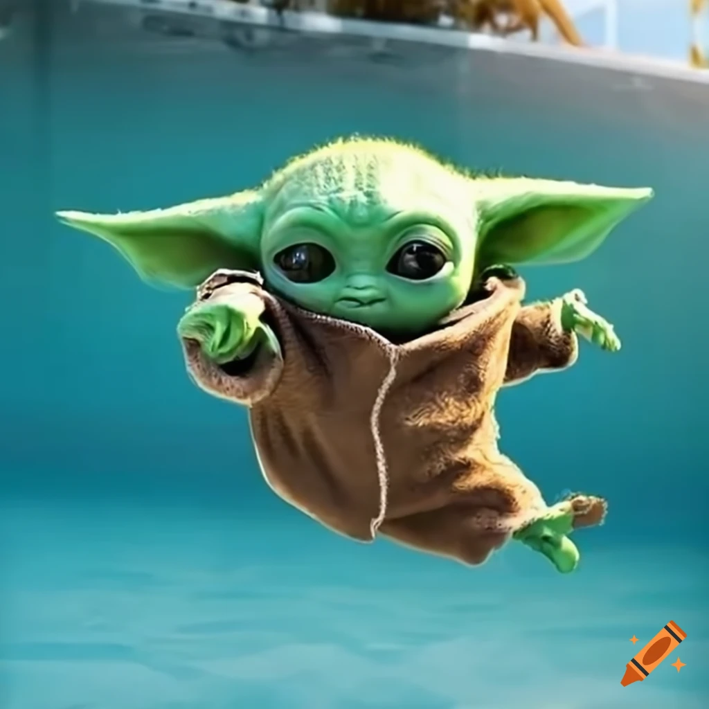 Baby yoda jumping into a pool on Craiyon