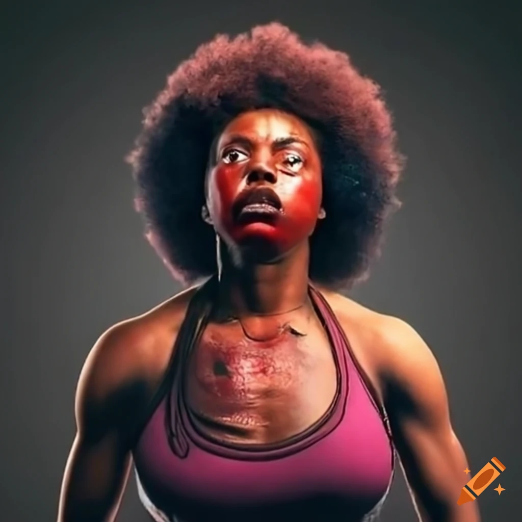 Woman fighter with dizzy expression on Craiyon