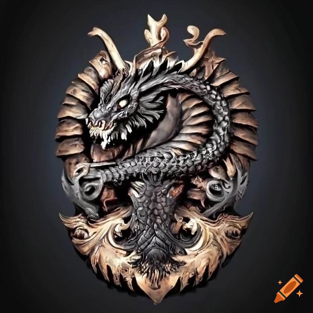 Detailed black dragon on a family crest on Craiyon