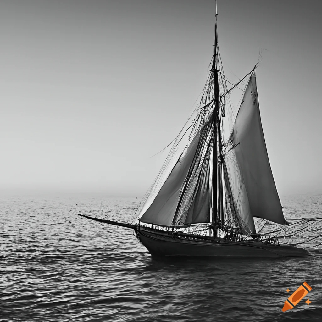 Realistic monochrome image of a Malo 34 sailboat on the high sea on Craiyon